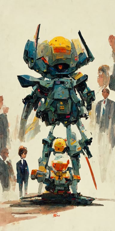 prompthunt: courtroom sketch made of tiny adorable anime gundam mech ...