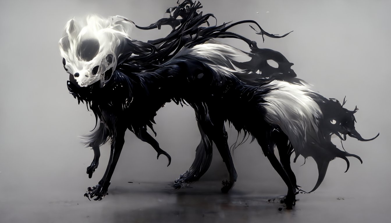 prompthunt: [Fullbody black shadowy dog with inky tendrils] + [wearing ...