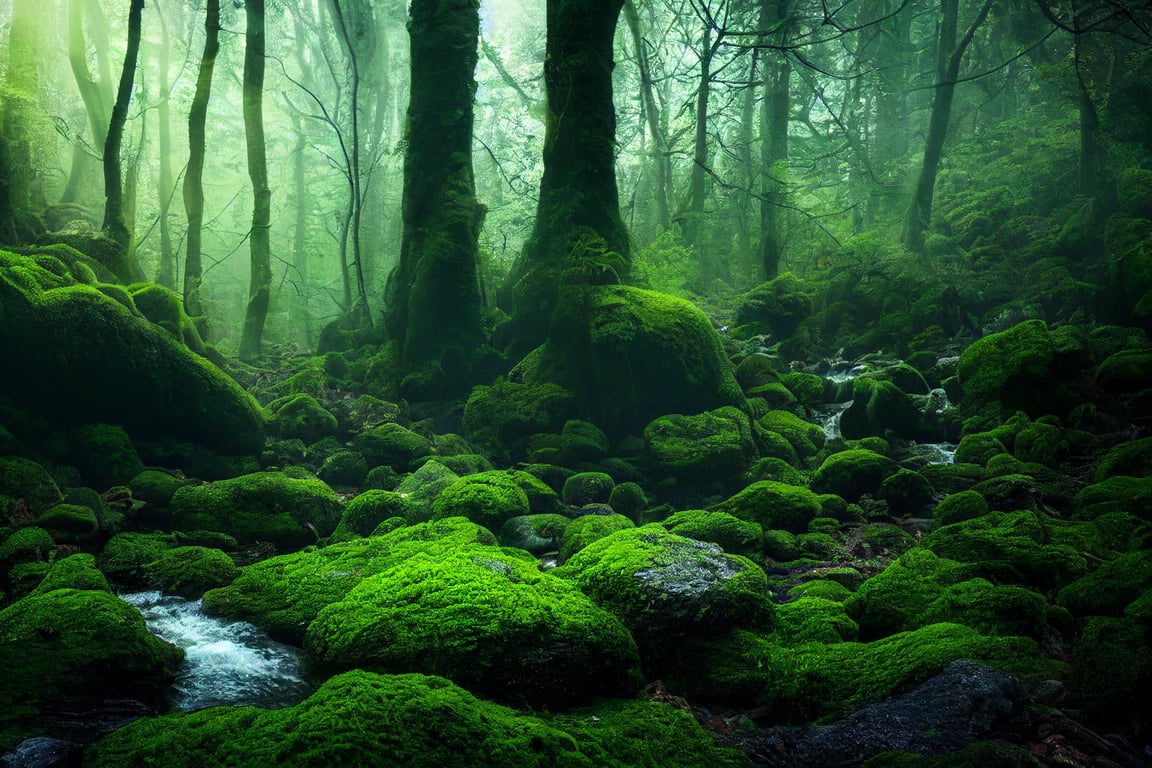 prompthunt: Deep Forest scene. Trees, branches, bushes, foliage ...