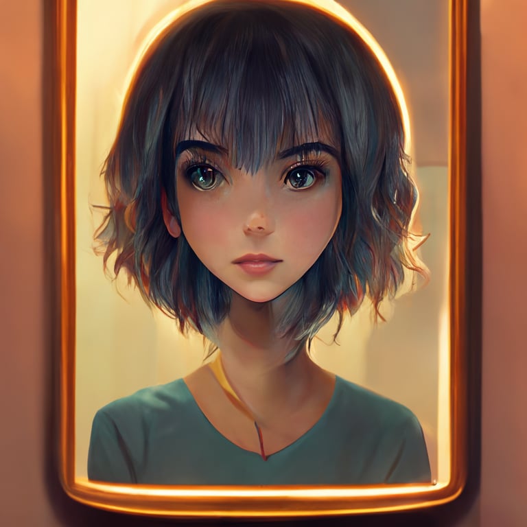 Anime Girl Looking In The Mirror