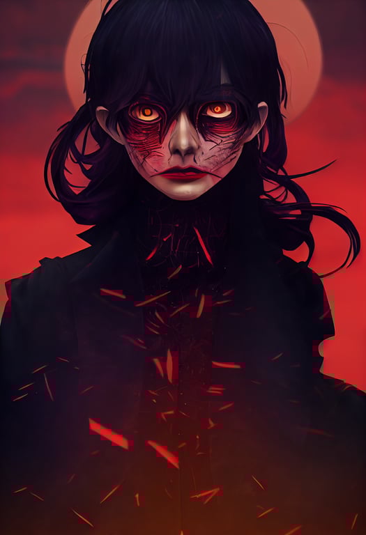 Evil Anime Girl Black Hair Red Eyes
