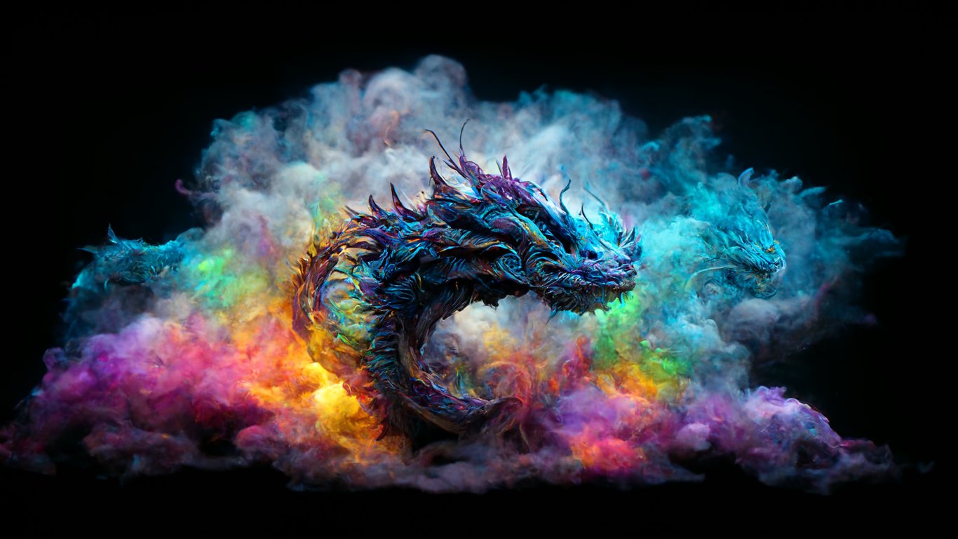 prompthunt: crystalized dragon with rgb colored swirl through dark ...
