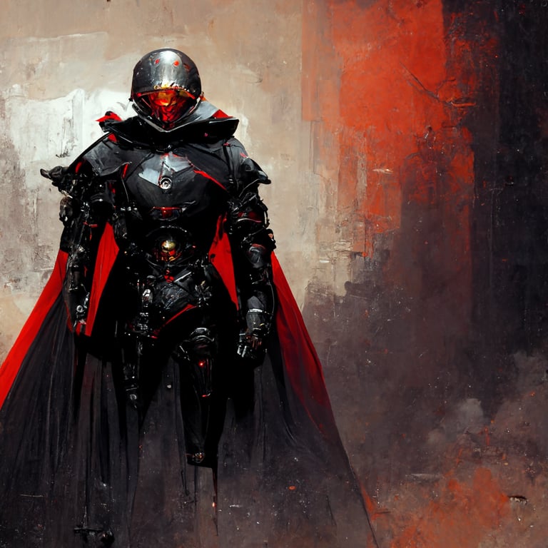 prompthunt: black-caped hero with red futuristic armor that includes ...