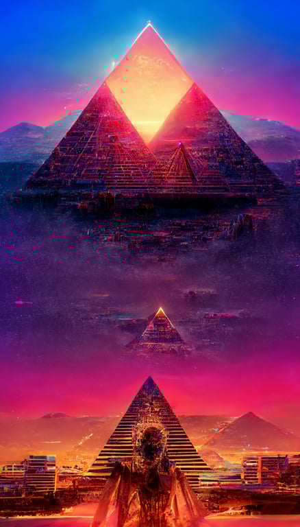 prompthunt: pharaoh zombie, all seeing eye, aztec pyramid, sunset ...