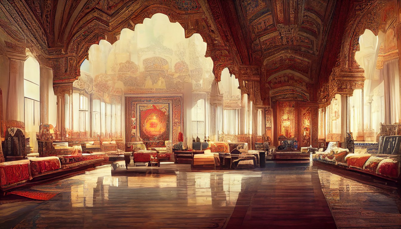 prompthunt: indian kings palace interiors with diwan,