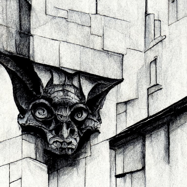 Gargoyle Drawing Black White