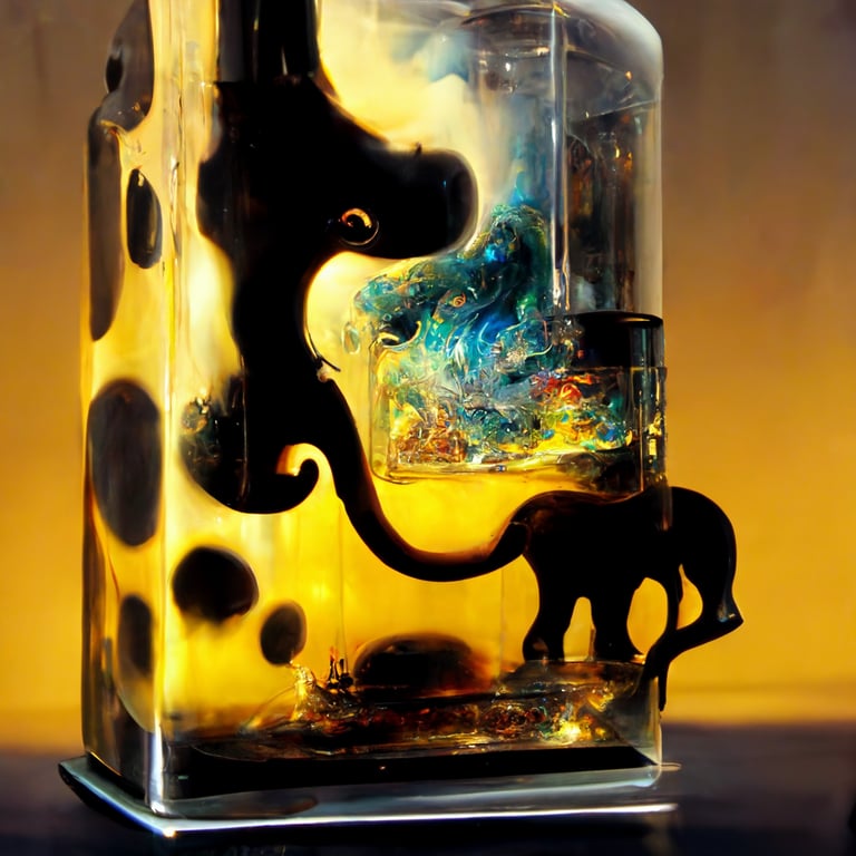 prompthunt: glass elephant cube and exploding giraffe, high detail ...
