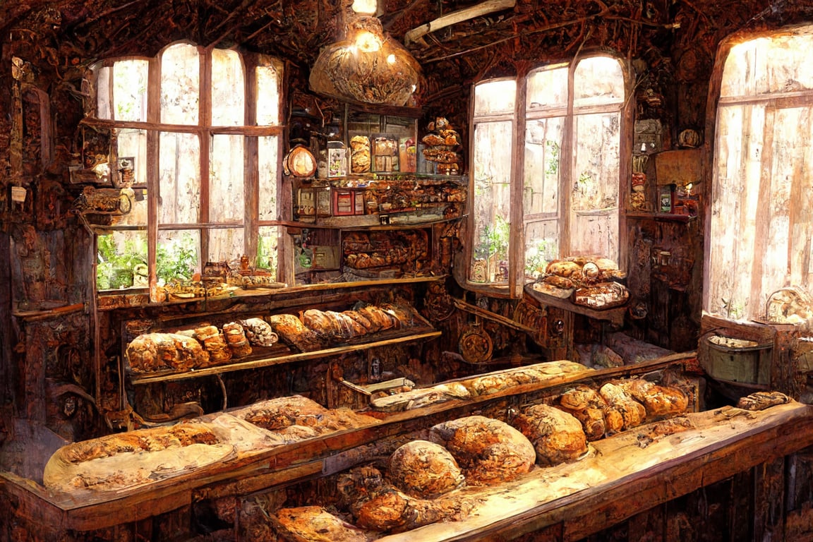 prompthunt: old rustic bakery interior, style of ghibli, ornamentation ...