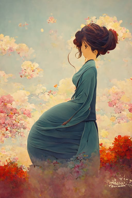 prompthunt: an adorable anime woman, 9 months pregnant, maternity ...