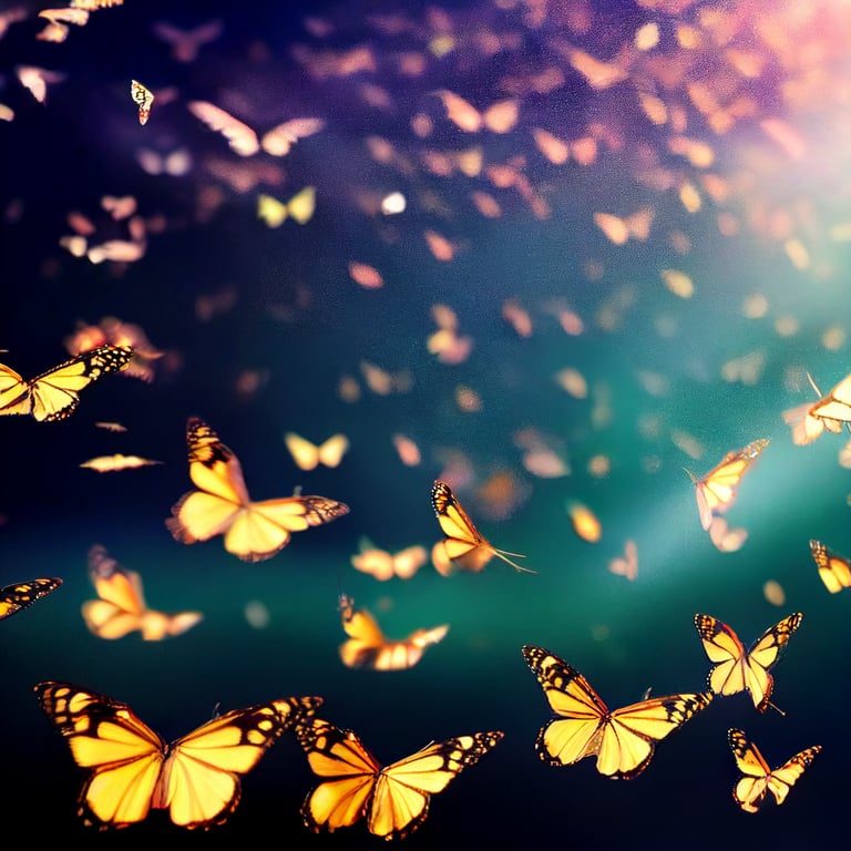 prompthunt: dozens of small colorful crystal winged Monarch butterflies ...