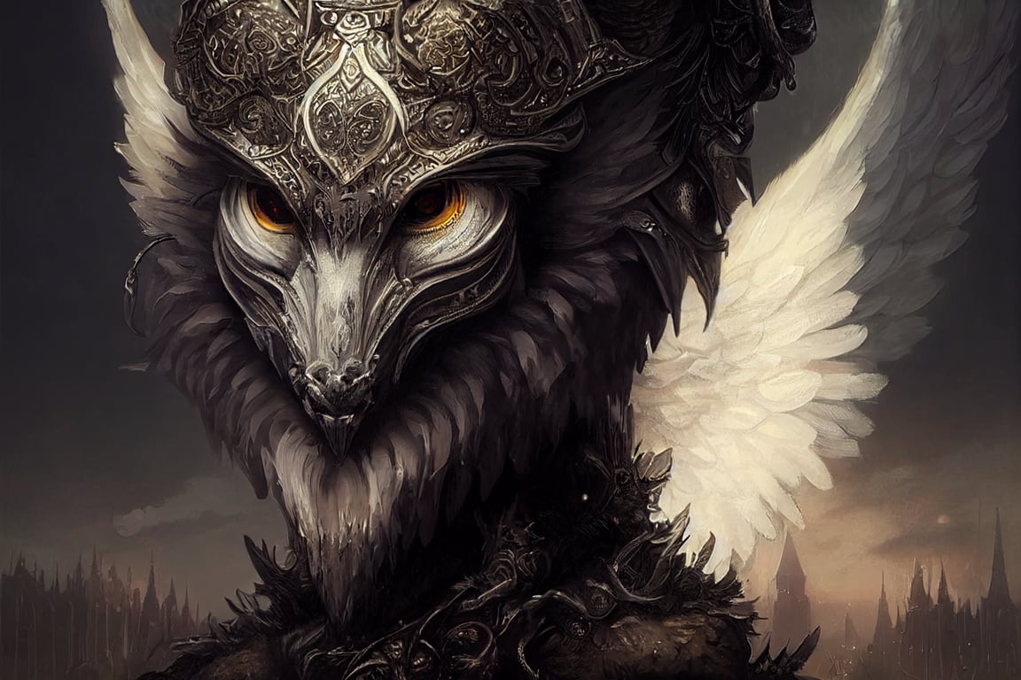 Realistic White Wolf With Wings