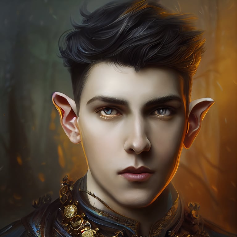 prompthunt: portrait of an attractive young male elf with short black ...