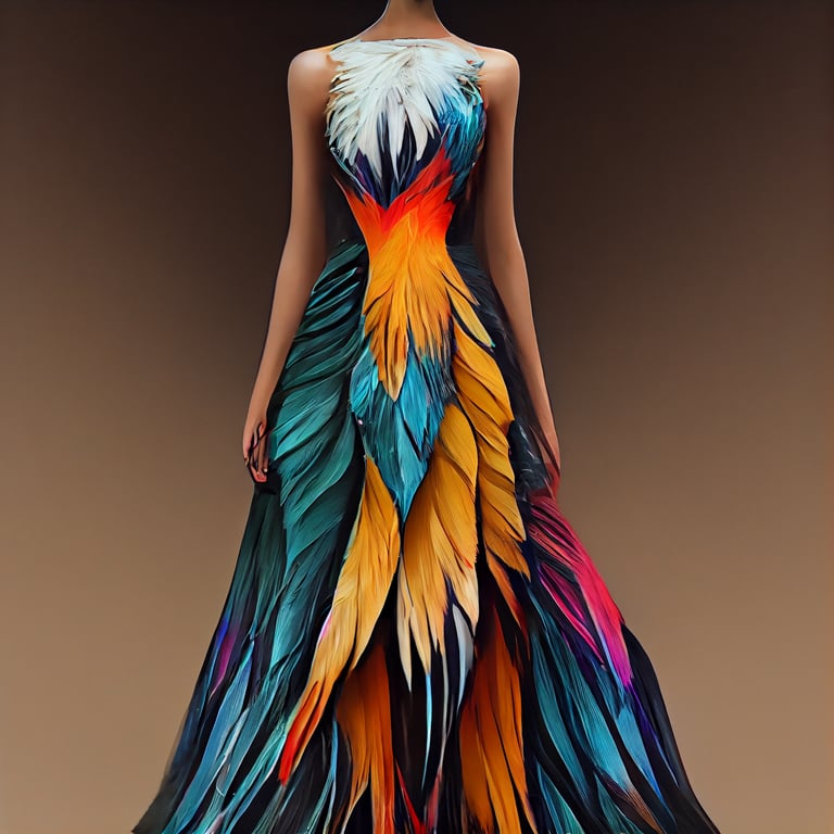 prompthunt: dress inspired by the colorful feathers of south american ...