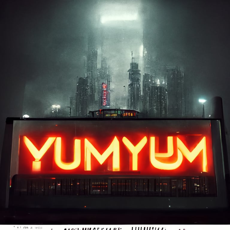 prompthunt: welcome to yum yum casino sign, slight mist, blade runner ...