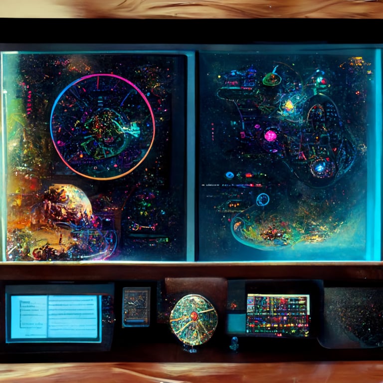prompthunt: guild navigator man control room holographic map stars and ...