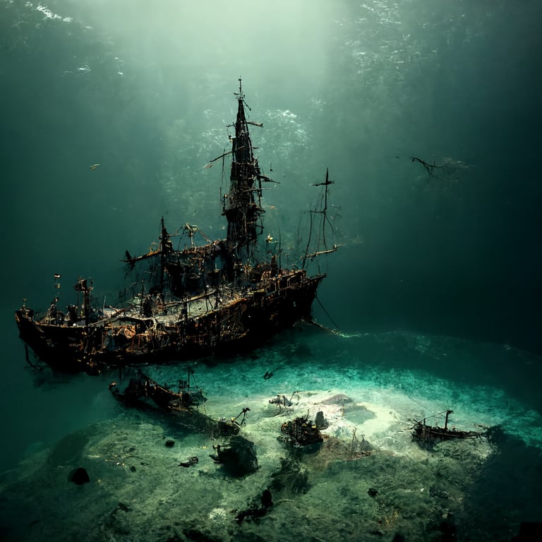 Sunken Pirate Ships Underwater