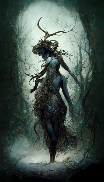 prompthunt: fantasy monster design, beautiful nymph witch in darkwood ...