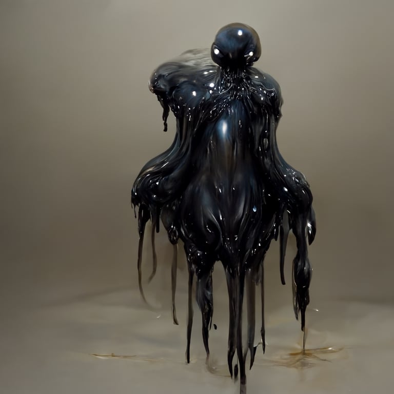 prompthunt: a black slime creature, humanoid, dripping acid