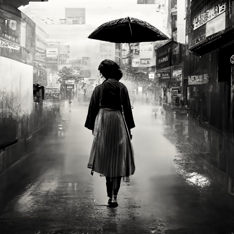 Couple Walking In The Rain Black And White