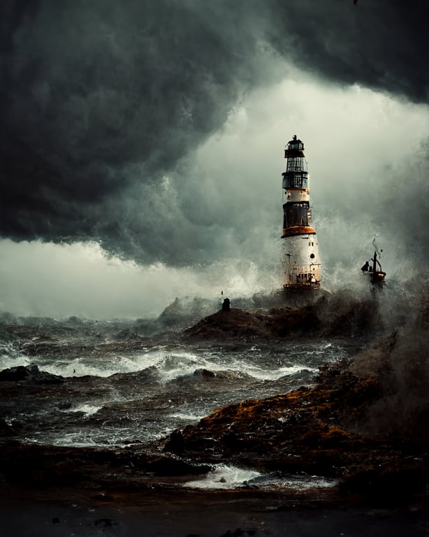 Lighthouse Storm Ship
