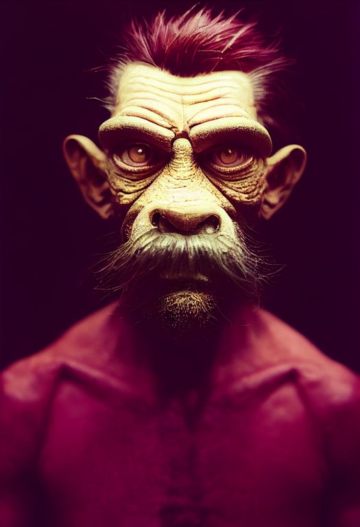 prompthunt: creepy portrait of apeman lizard Geraldo-Rivera, mustache ...