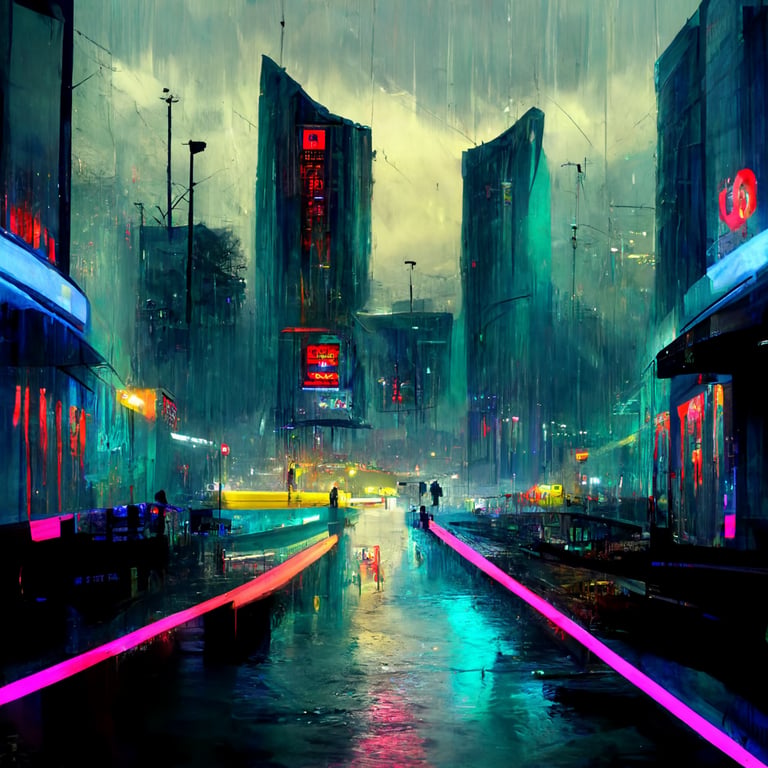 Futuristic City Street Drawing
