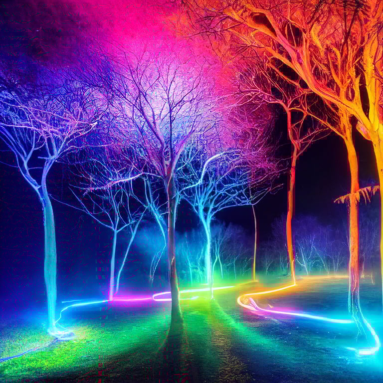 prompthunt: overgrown wild forest of neon trees, detailed, fluorescent ...