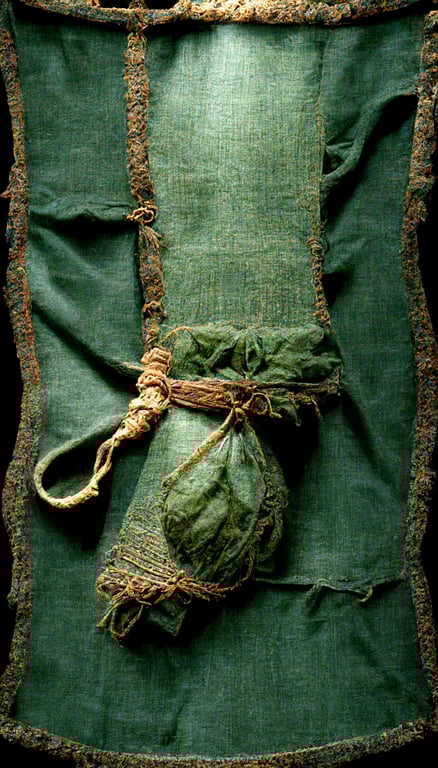 prompthunt: medieval silk green sack with a sash