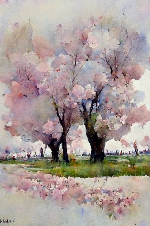 Watercolor Cherry Trees