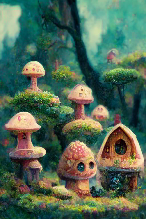 prompthunt: cute, tiny forest gnomes , tiny mushroom houses, gnome village, in the forest ...