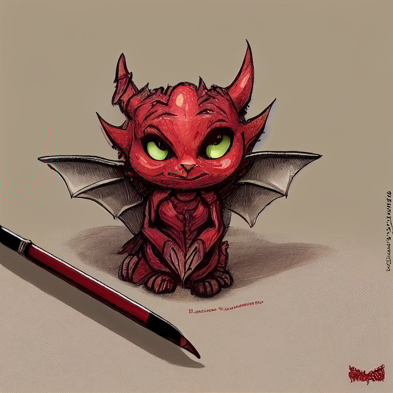prompthunt: small, cute red imp demon. Cat like features, small wings ...