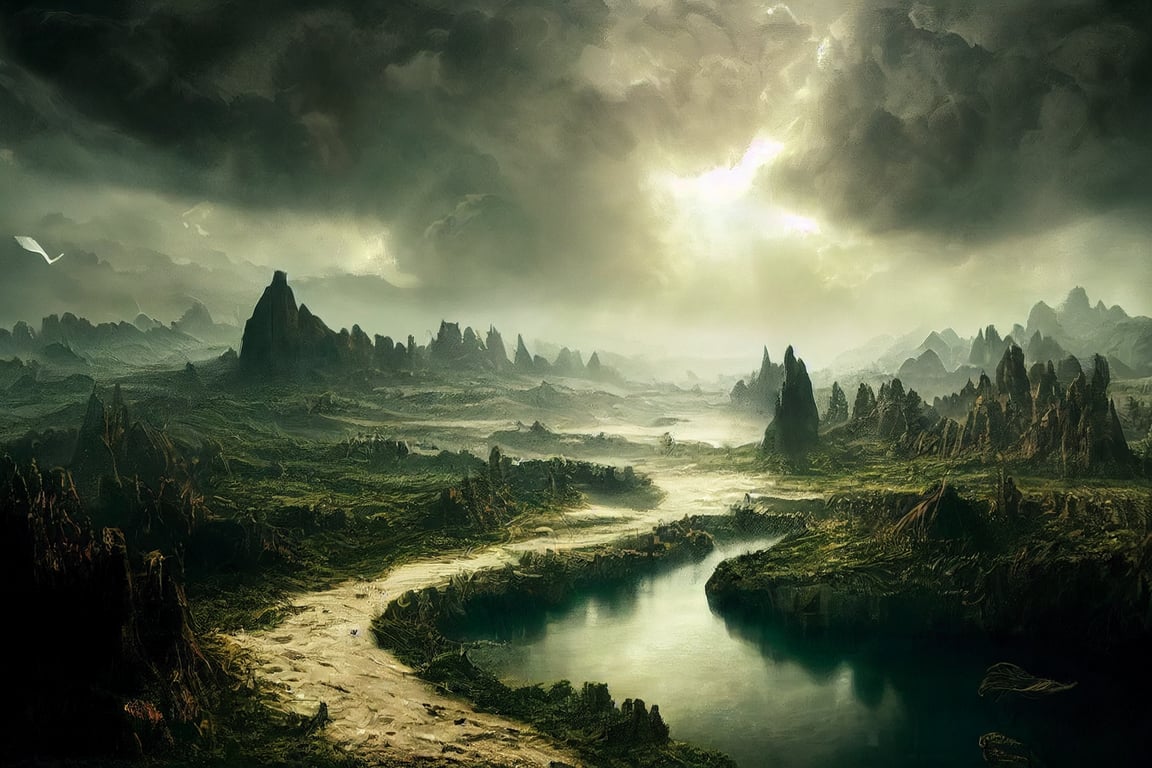 prompthunt: paradise lost, matte painting, surreal landscape, fantasy landscape, cinematic ...