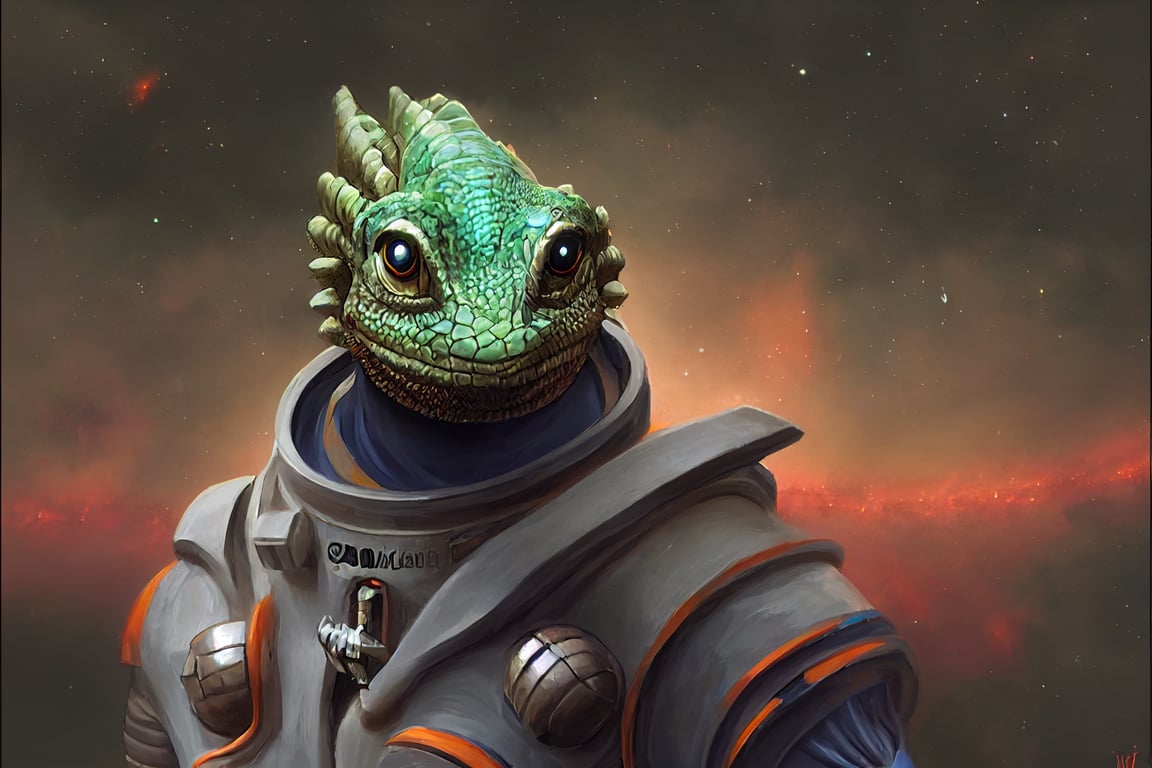 prompthunt: lizard-like humanoid wearing high-tech space uniform ...