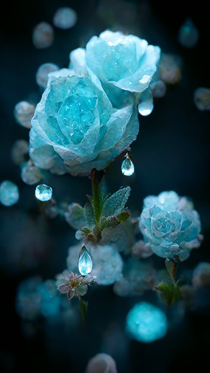 Beautiful Blue Roses With Water Drops