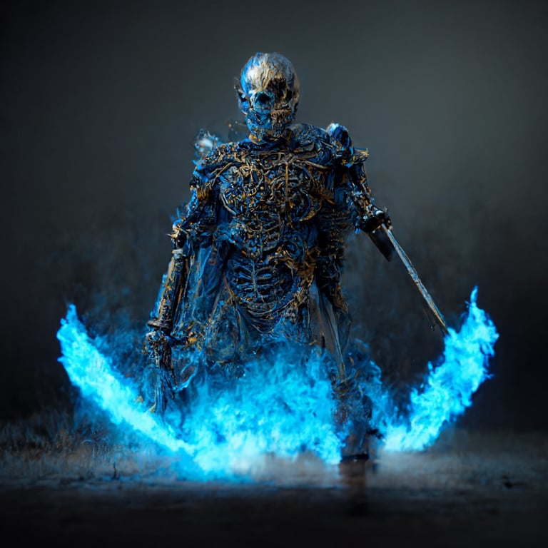 prompthunt: fantasy armored skeleton warrior with colossal blue fire ...