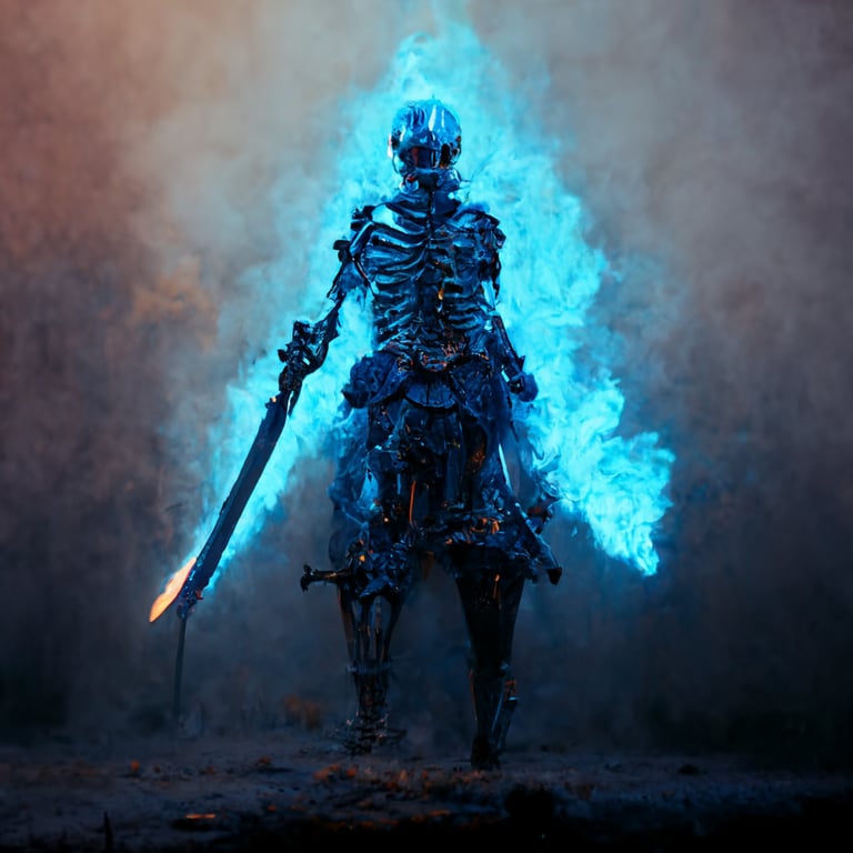 prompthunt: fantasy armored skeleton warrior with colossal blue fire ...