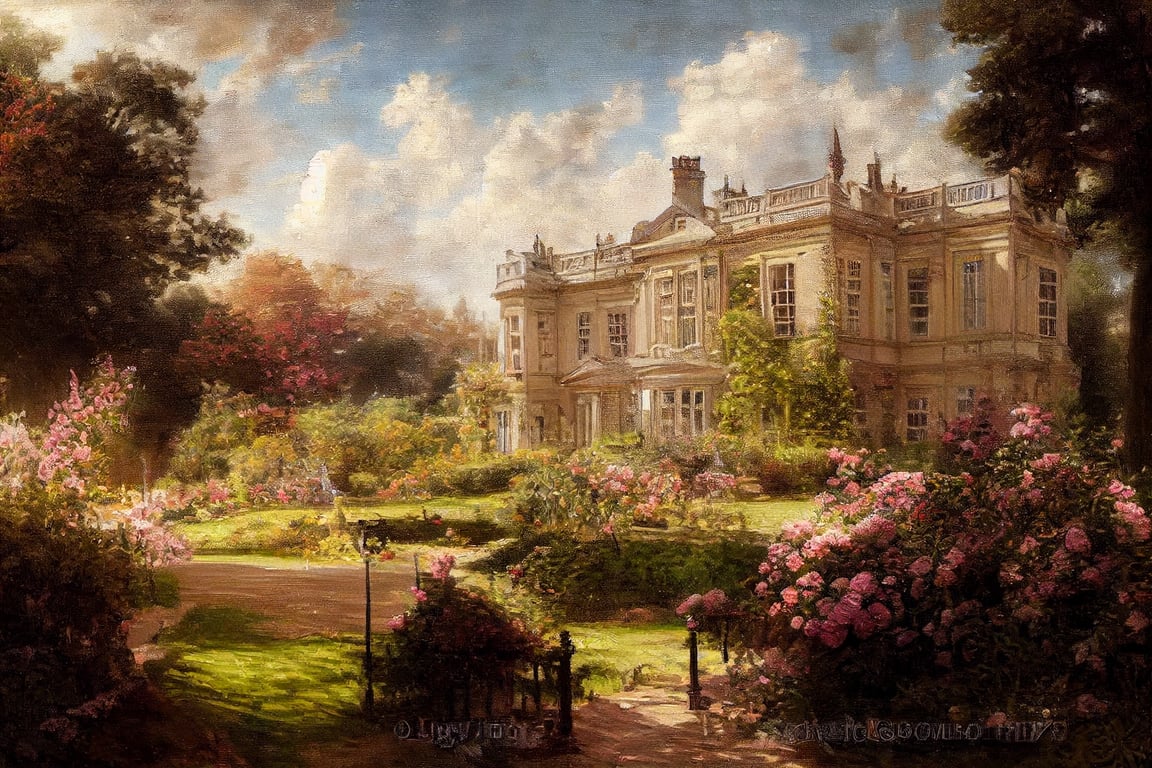 prompthunt: a fantastic English country house in a lush flower garden ...