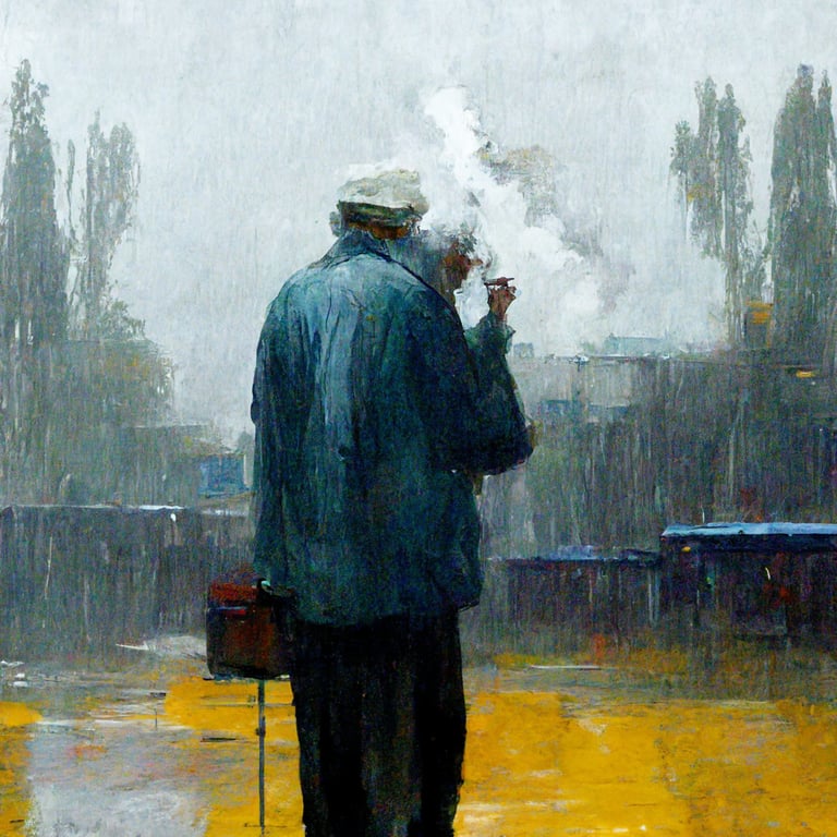 Boy Smoking In Rain