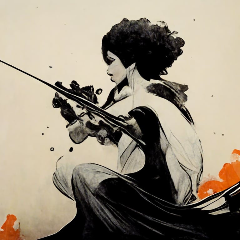 prompthunt: passionate woman playing violin in the style of sergio toppi