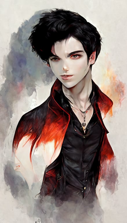 prompthunt: anime male vampire in his 20's with short pulled back red ...
