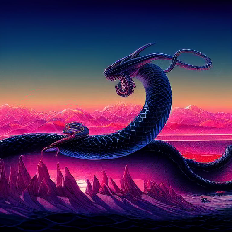 prompthunt: World Serpent, jormungandr , Synthwave art