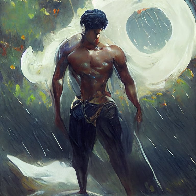 prompthunt: Muscular Asian young man Handsome standing in the rain ...
