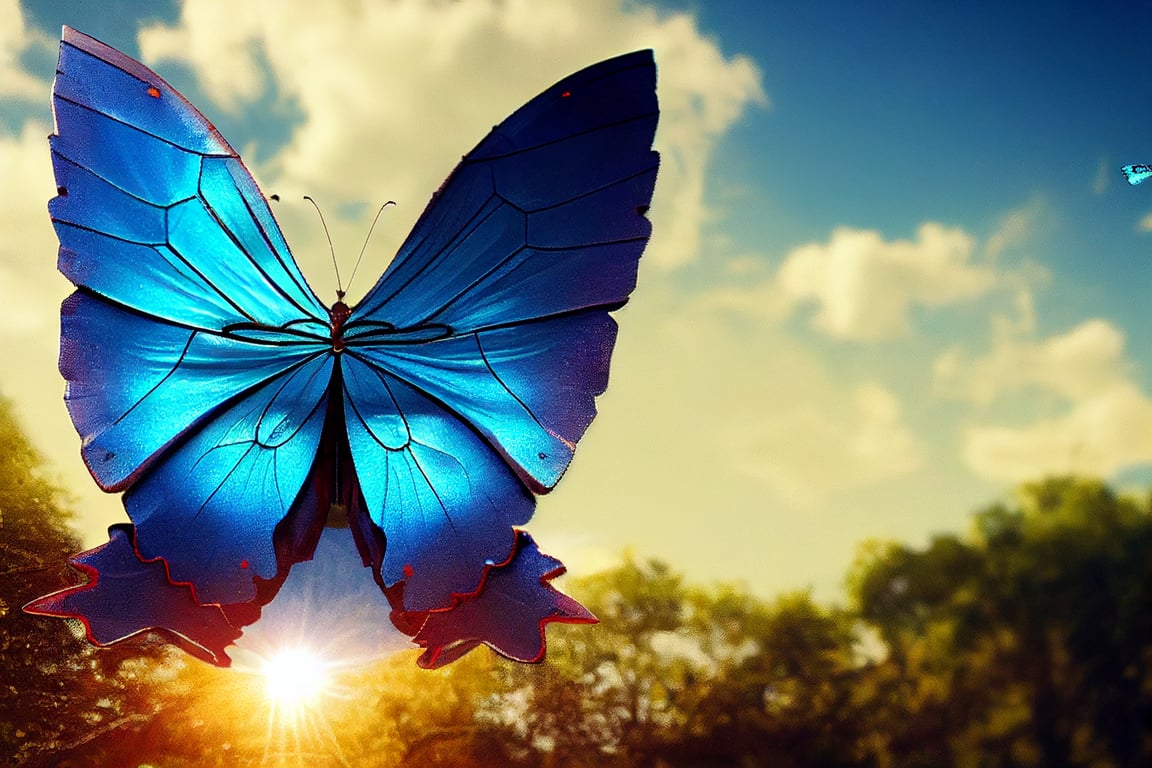 Blue Butterfly Flying In The Sky