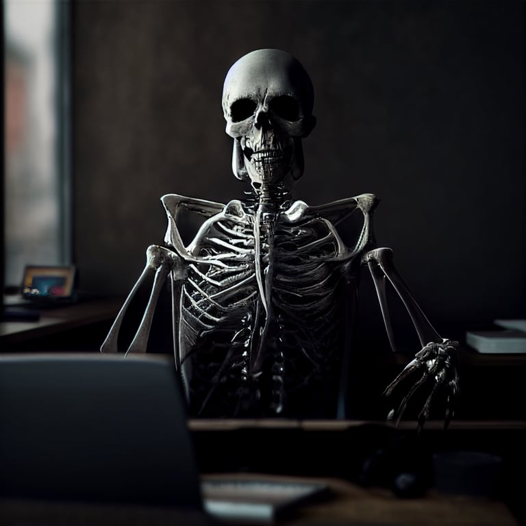 Skeleton Sitting Behind Desk