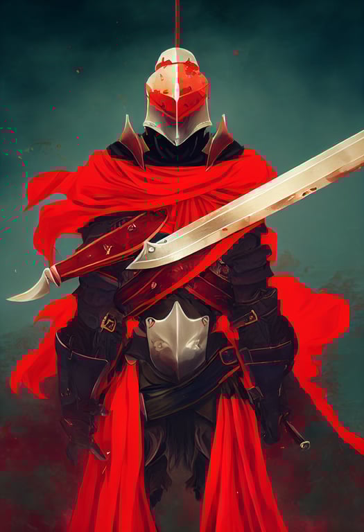 prompthunt: basic red anime knight full body view with giant sword and ...