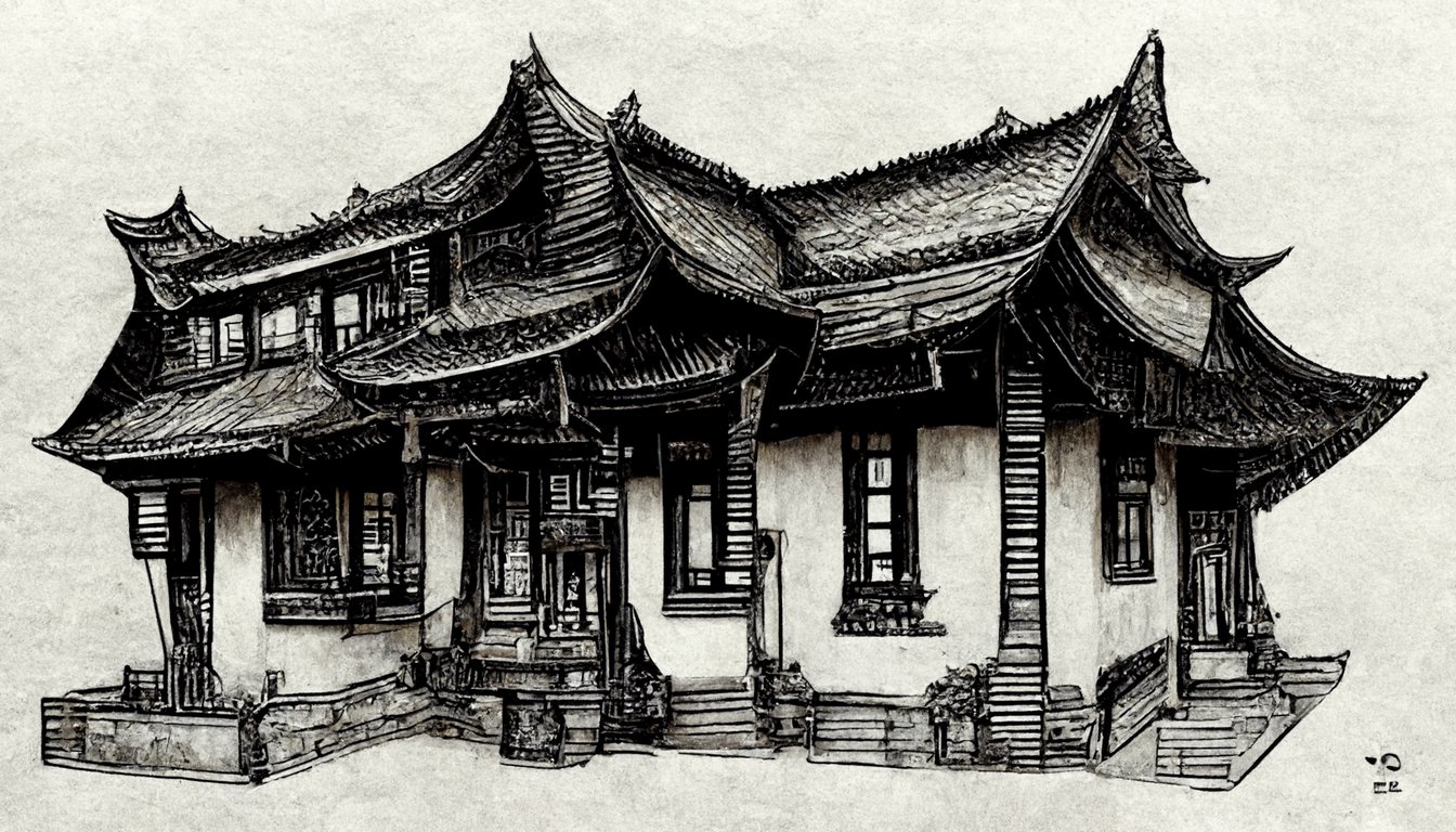 Traditional Chinese House Drawing