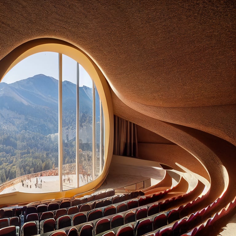 prompthunt: Theater near mountain designed by Anthony Gaudi, curved ...