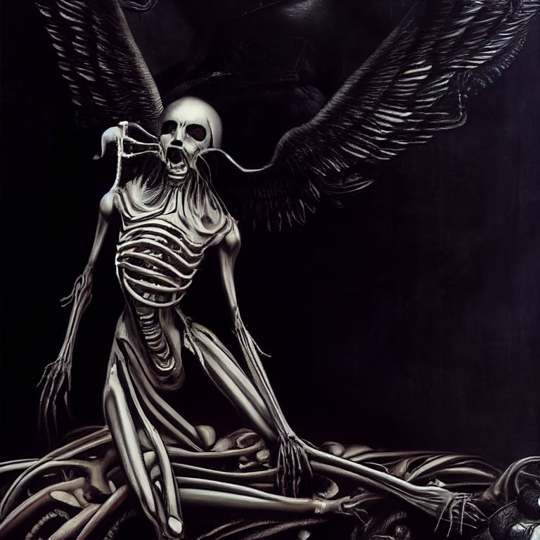prompthunt: fallen angel, HR Giger style