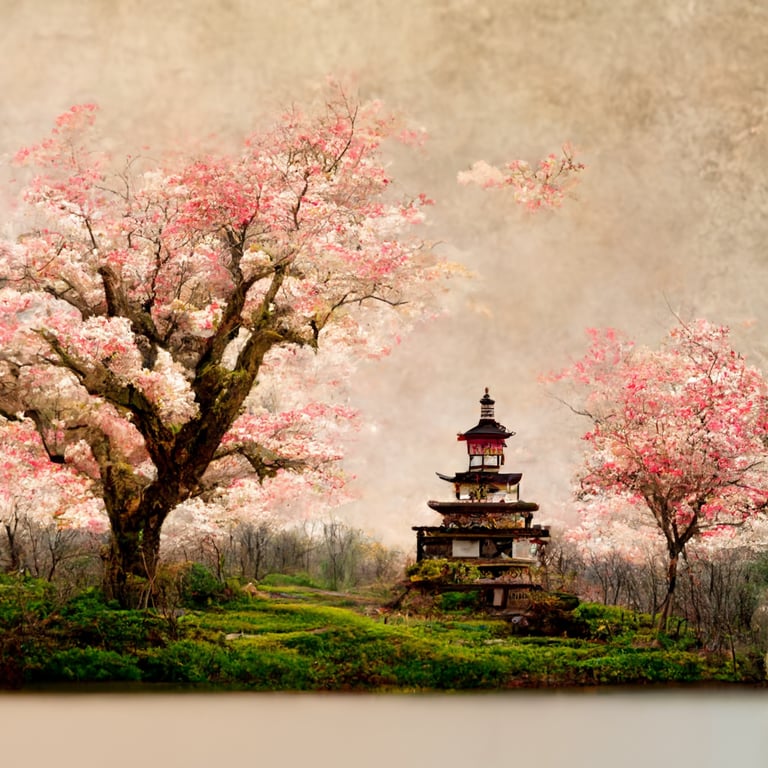 prompthunt: Japanese peach blossom forest, maple trees, landscape ...