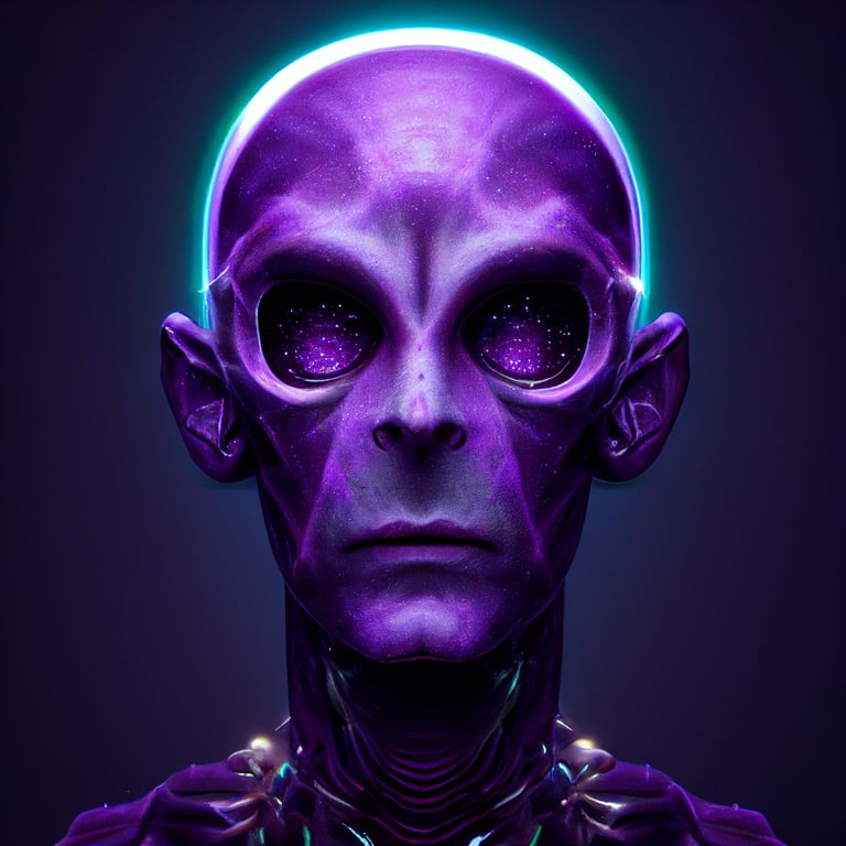 prompthunt: purple male alien face with galsses with galaxy reflection ...